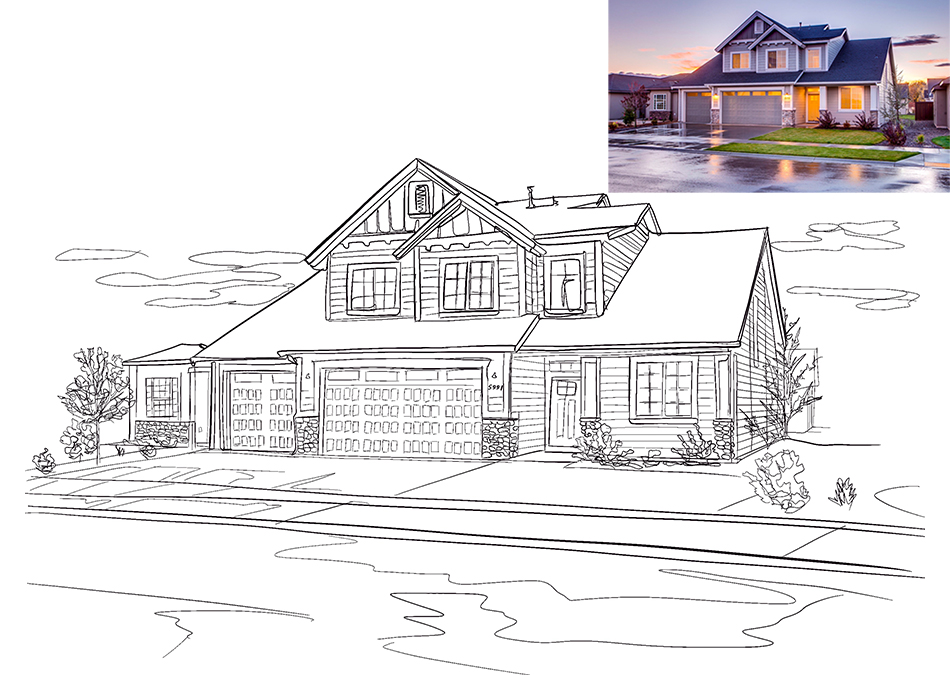 Custom House / Home Portrait – Line Art Drawing - LENI KAE ARTIST, Sydney